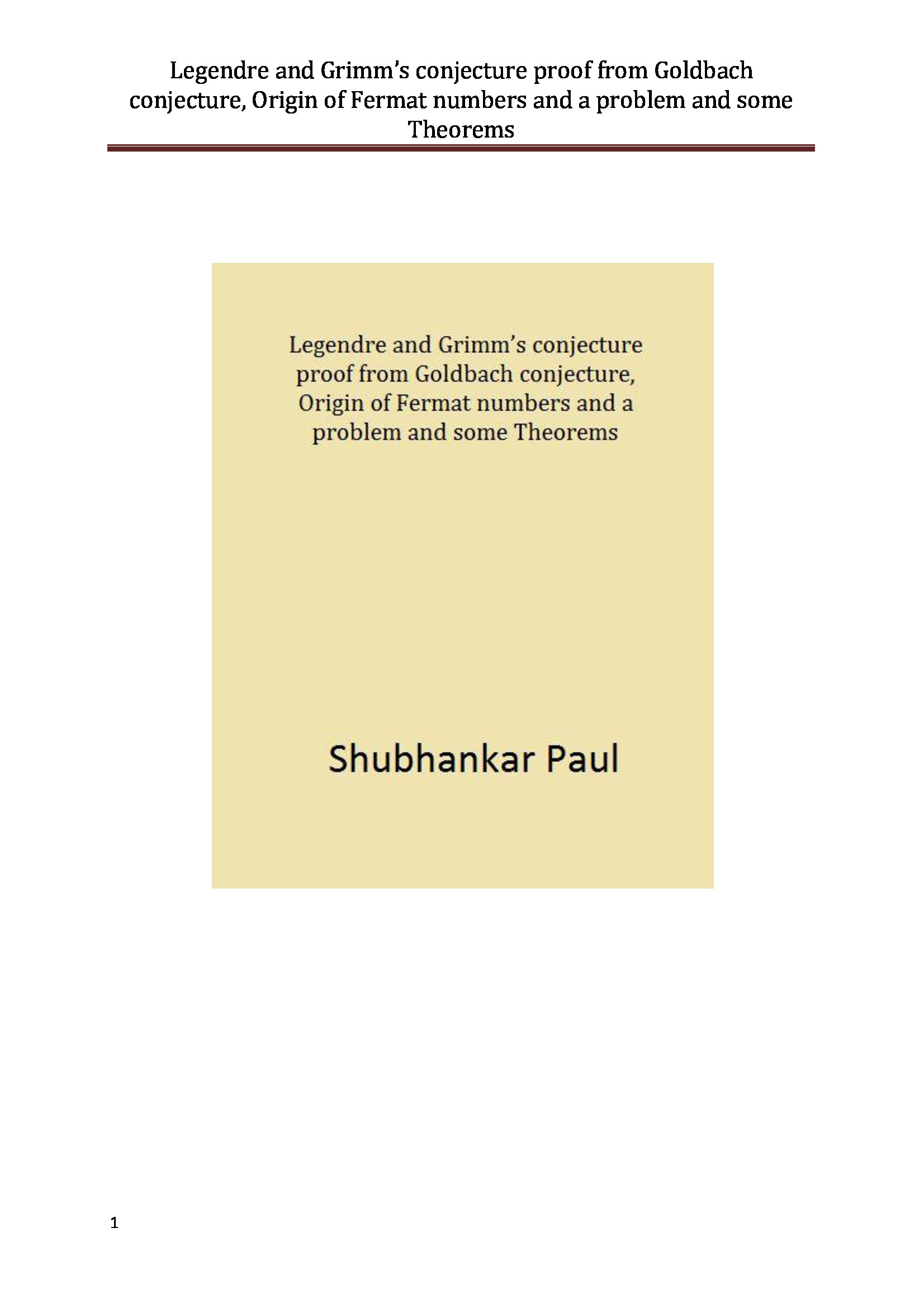 Legendre and Grimm’s conjecture proof from Goldbach conjecture, Origin ...
