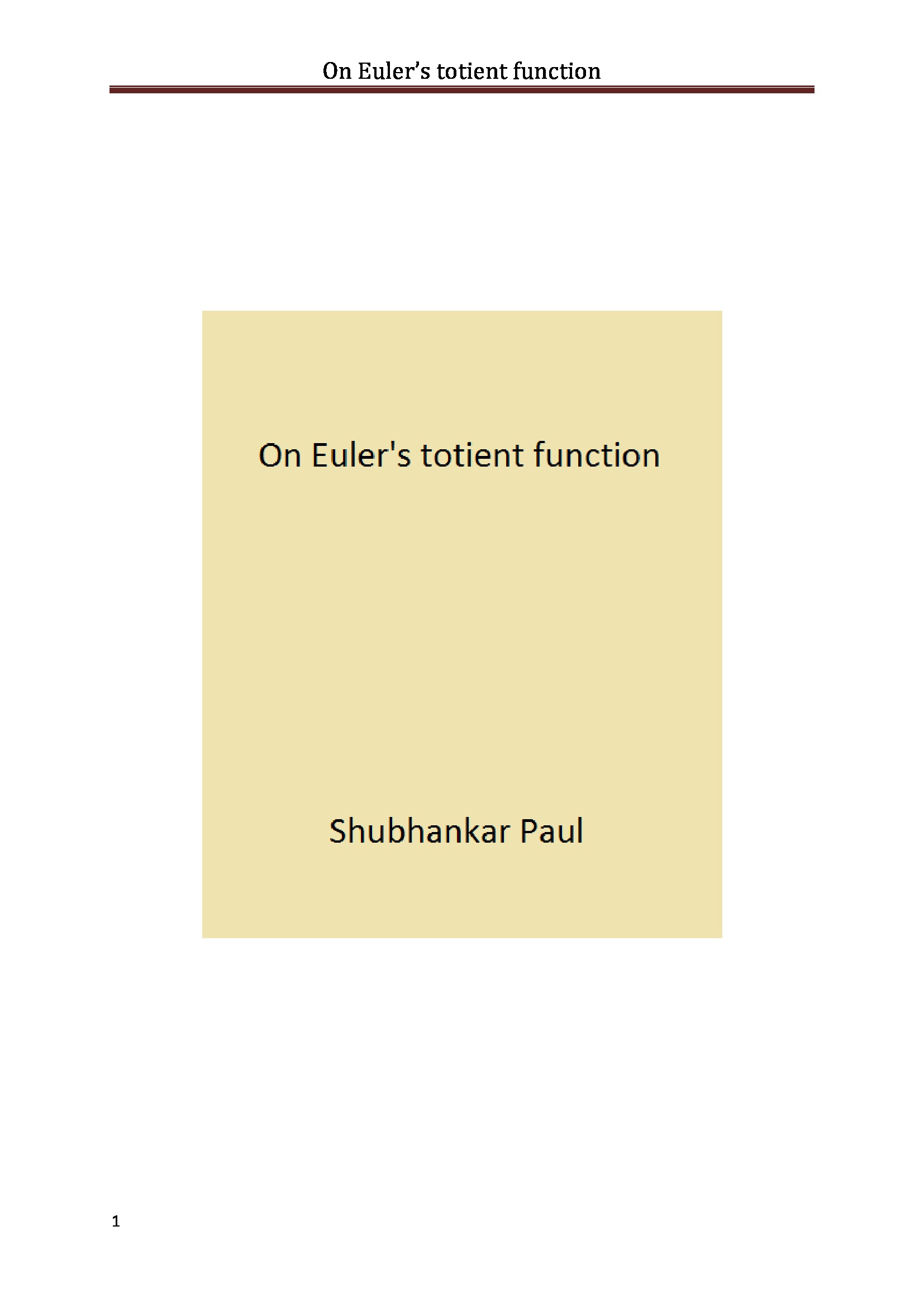 On Euler's totient function | Pothi.com