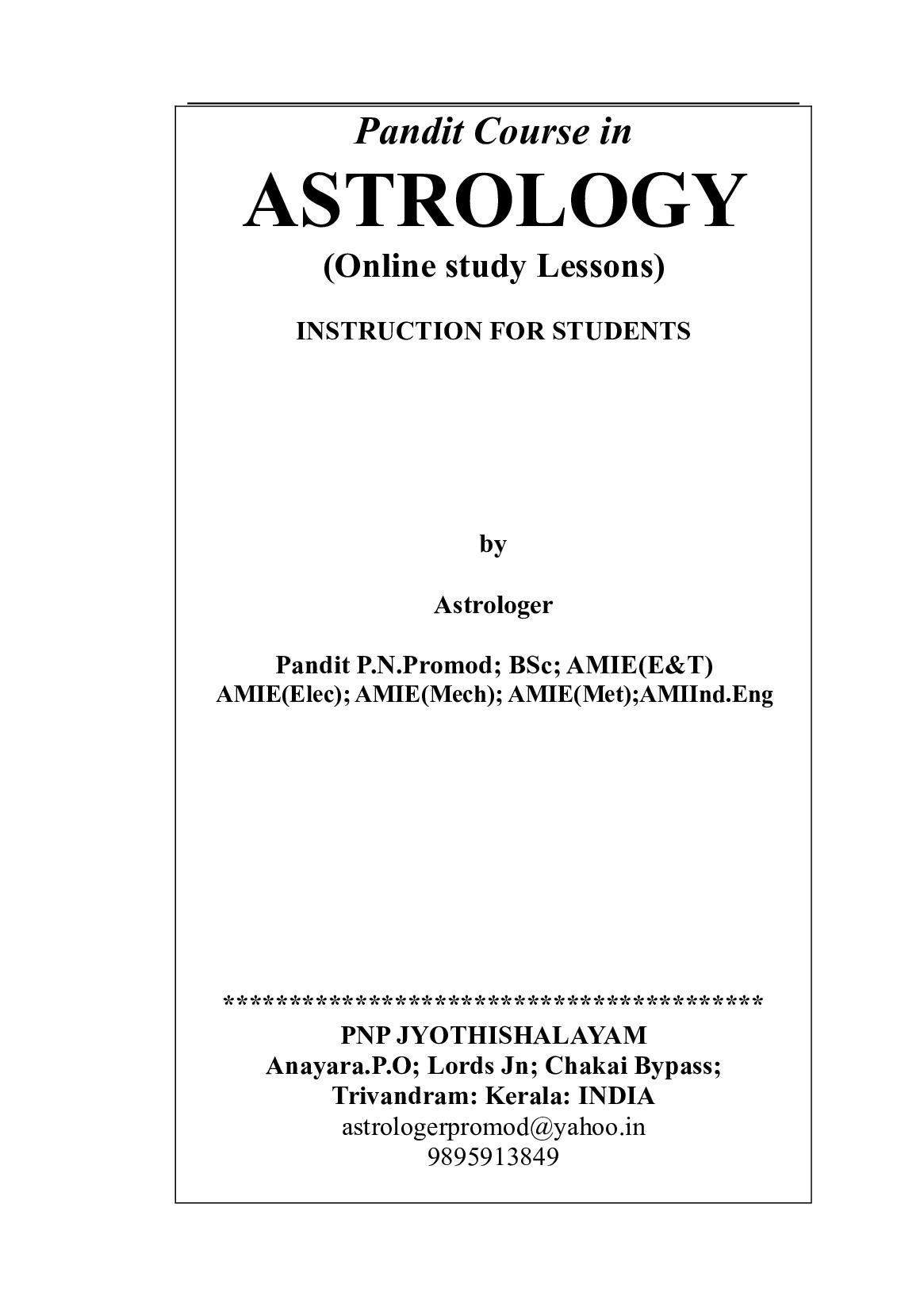 ON LINE PANDIT COURSE IN ASTROLOGY LESSONS | Pothi.com