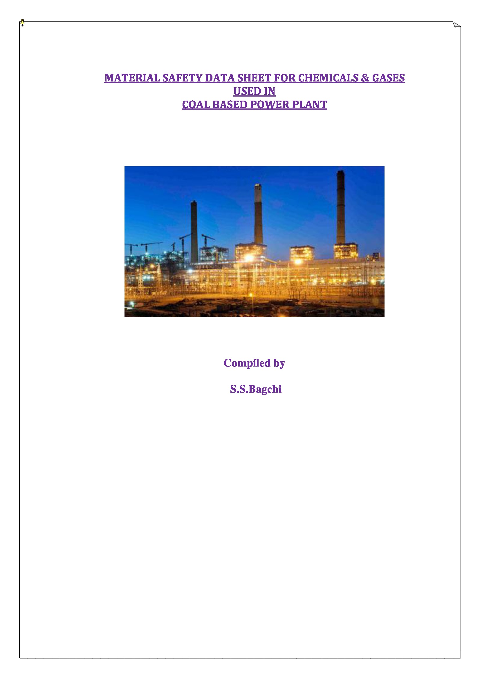 MATERIAL SAFETY DATA SHEET FOR CHEMICALS & GASES USED IN COAL BASED ...