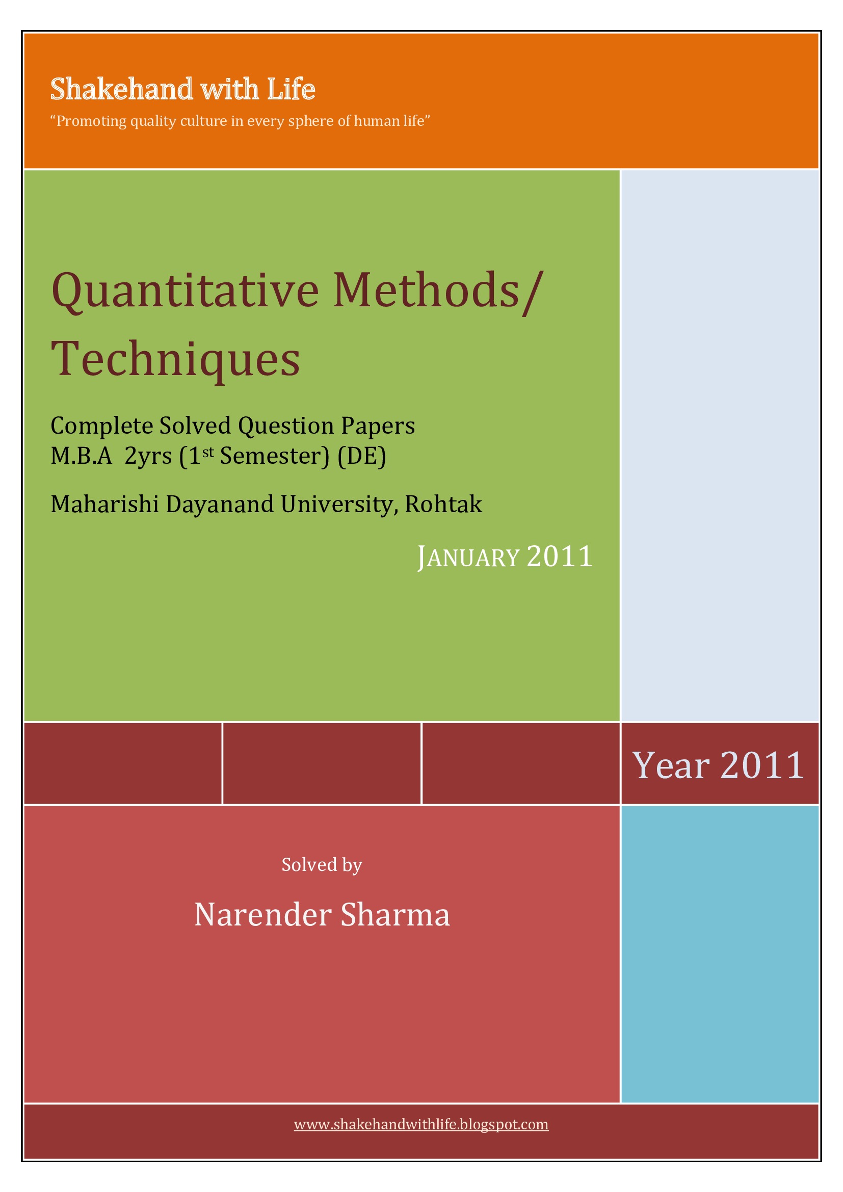 Solved Paper Quantitative Techniques/Methods January 2011 | Pothi.com