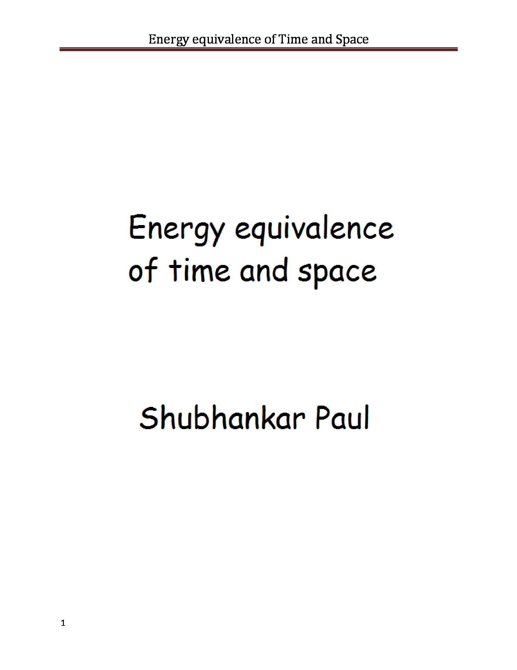 Energy equivalence of time and space | Pothi.com