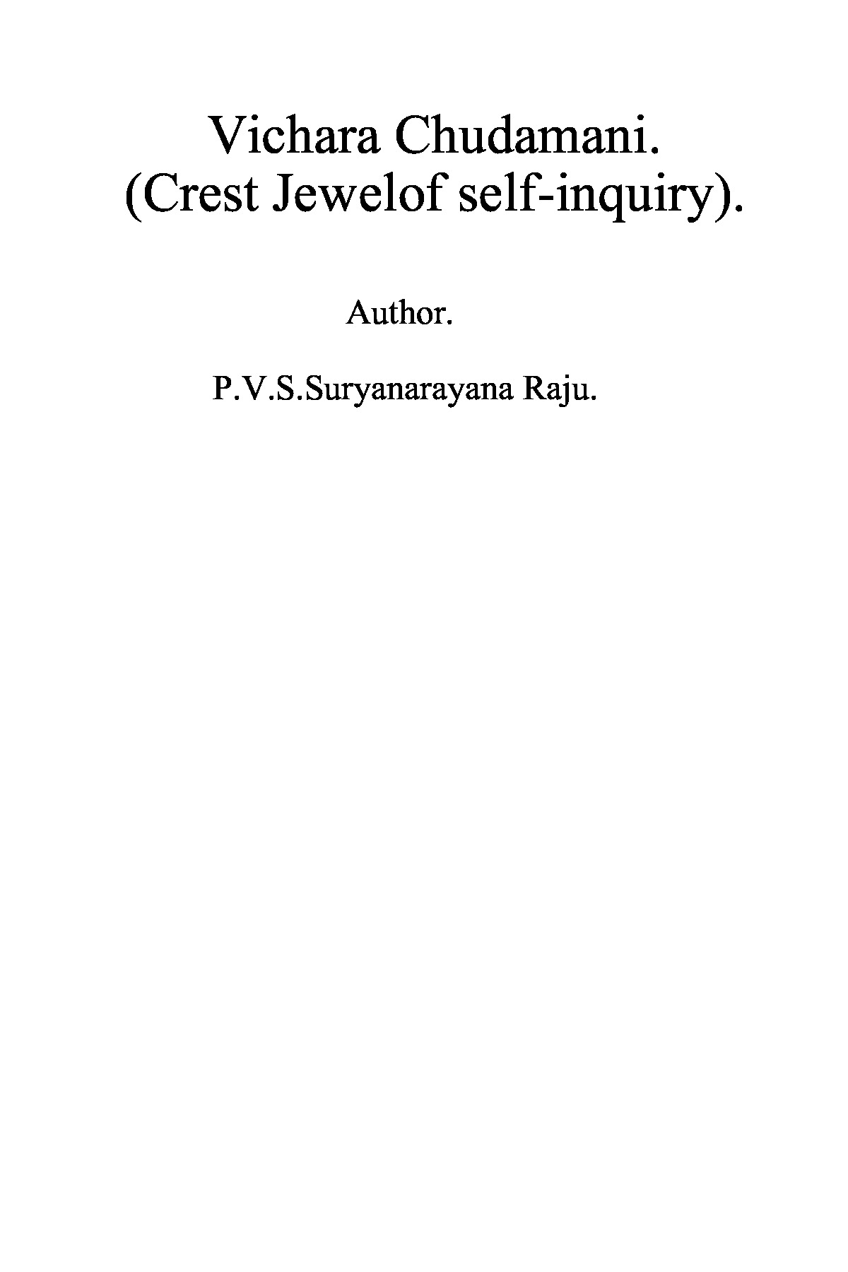 Vichara Chudamani.(Crest Jewel of self-inquiry). | Pothi.com