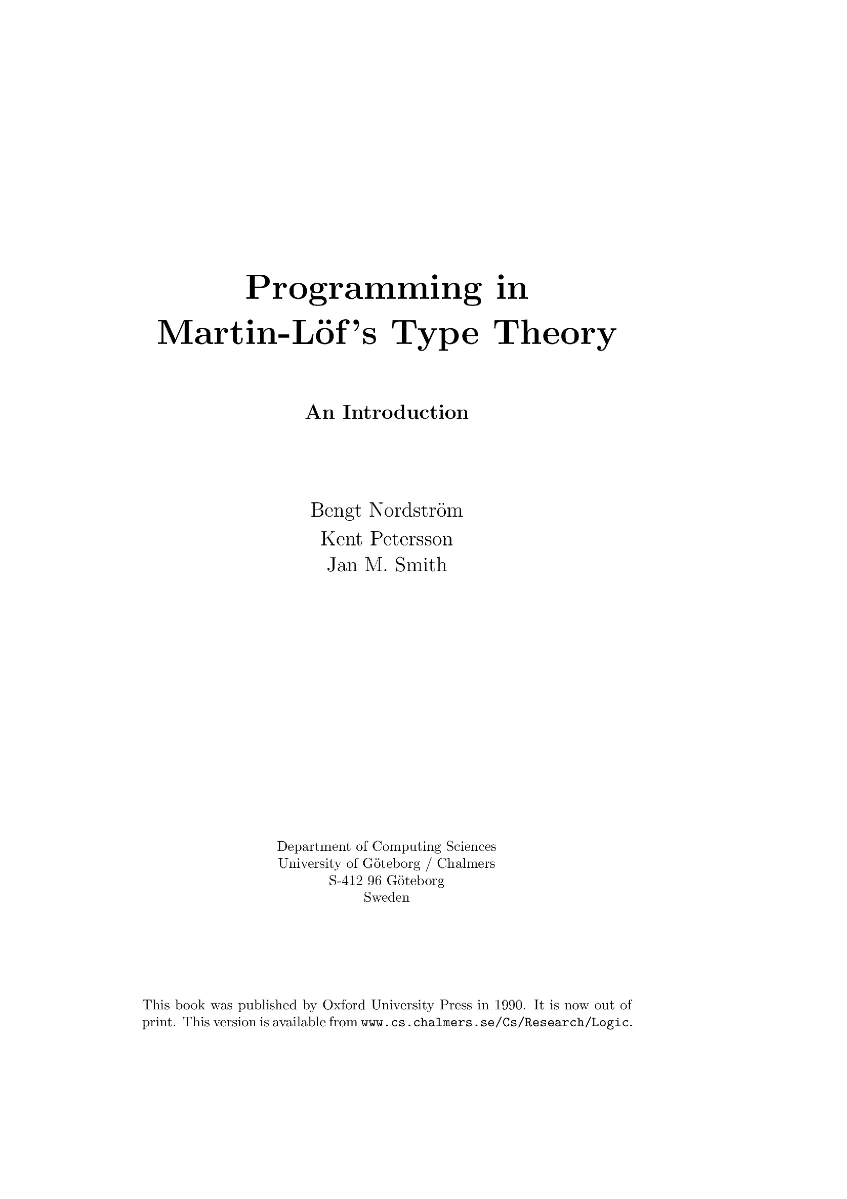 Programming in Martin-Löf's Type Theory: An Introduction | Pothi.com