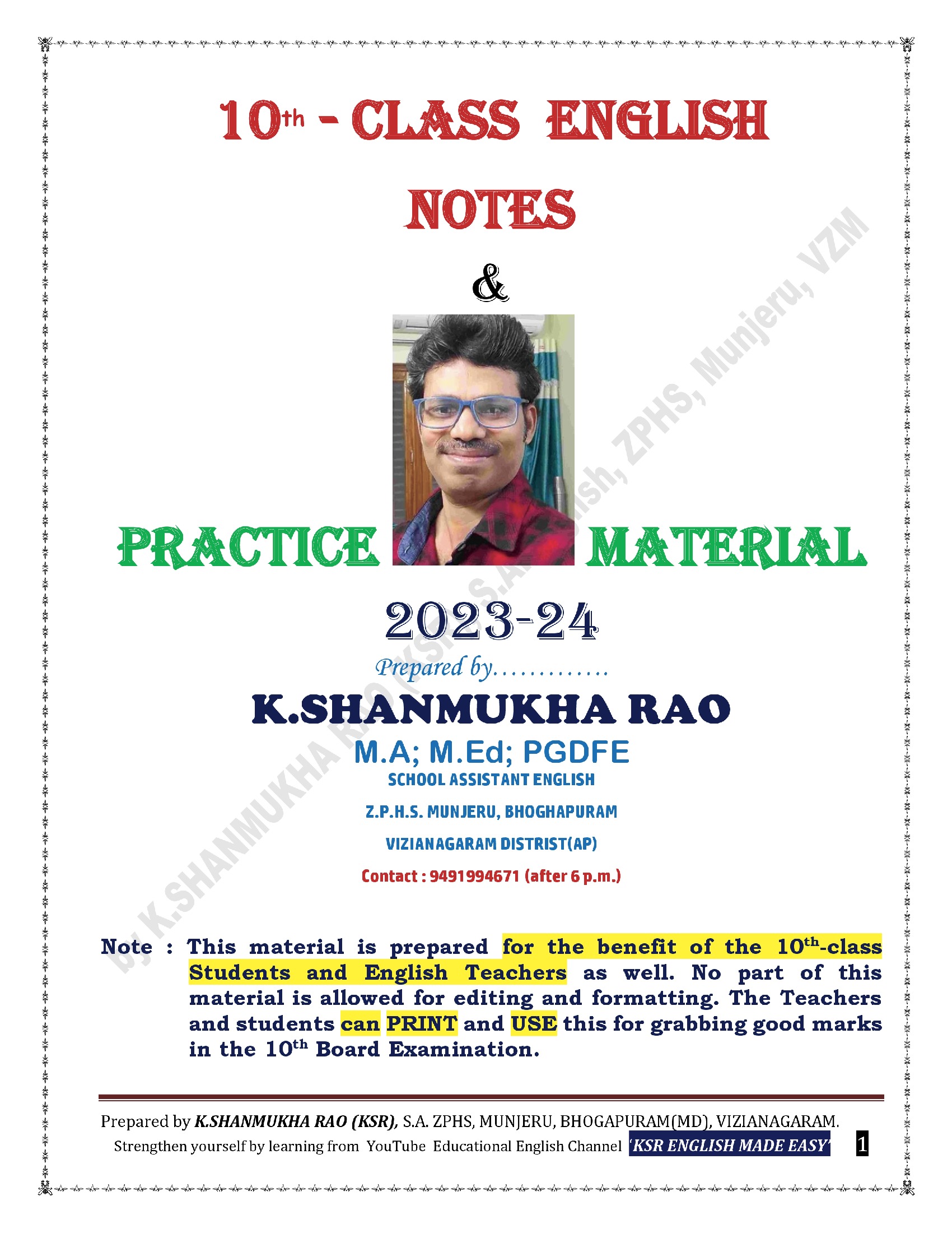 Ap 10th class English Notes Cum Work Book | Pothi.com