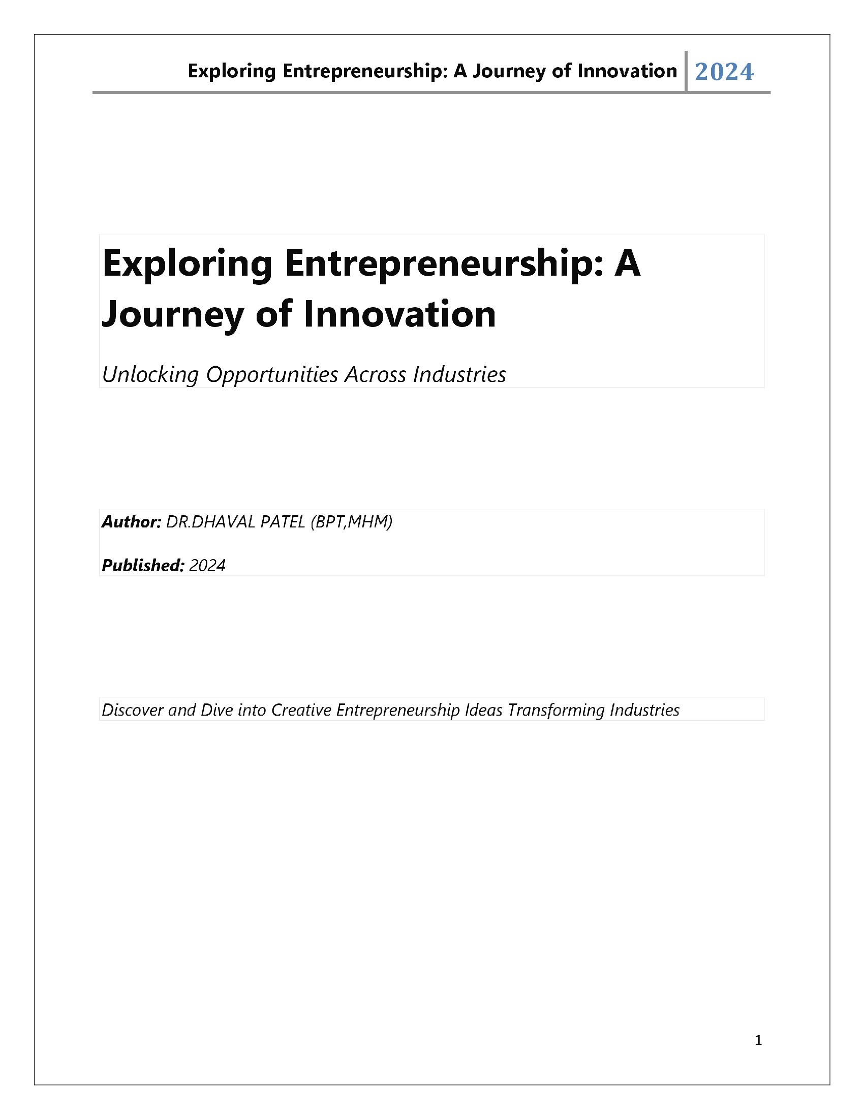 Exploring Entrepreneurship: A Journey of Innovation | Pothi.com