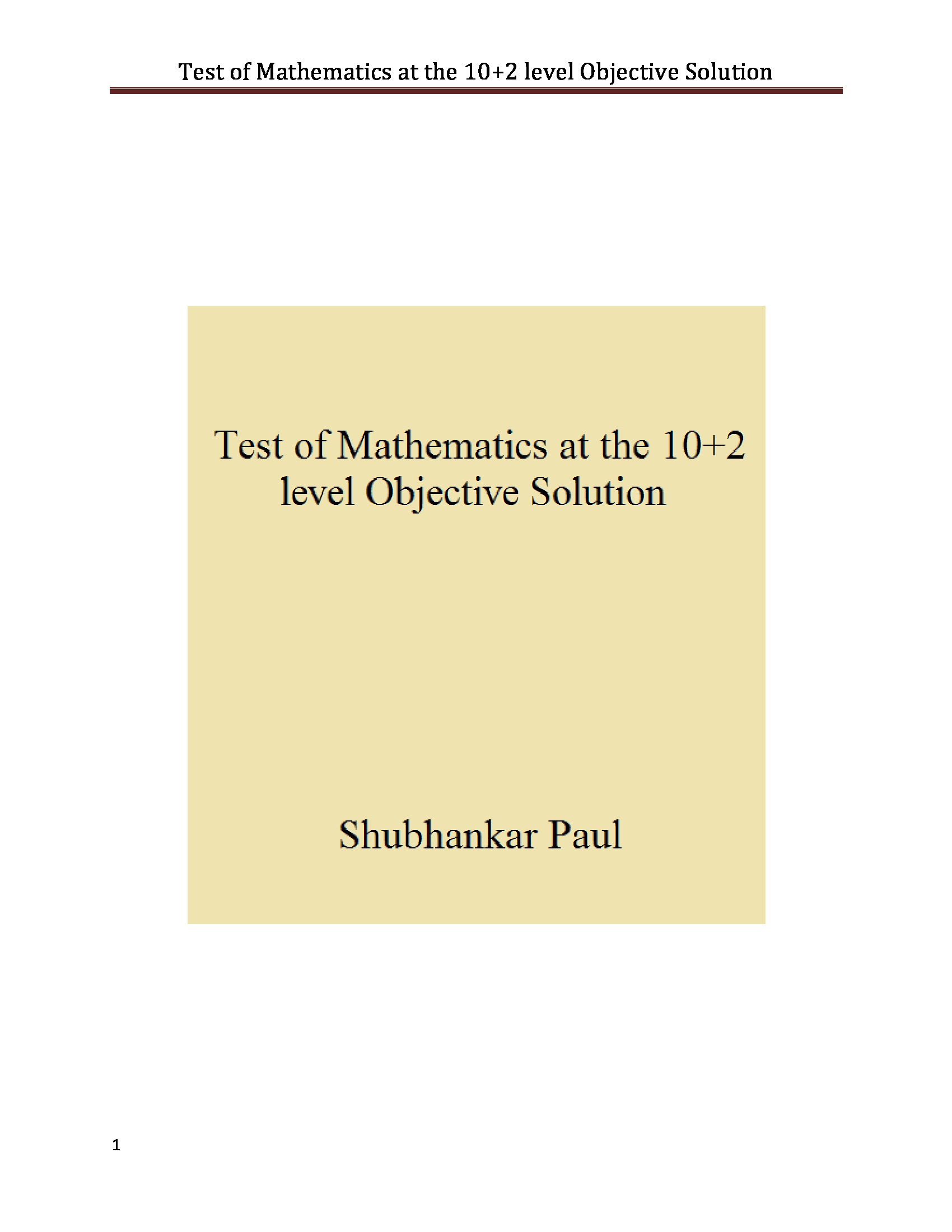 Test of Mathematics at 10+2 level Objective Solution | Pothi.com