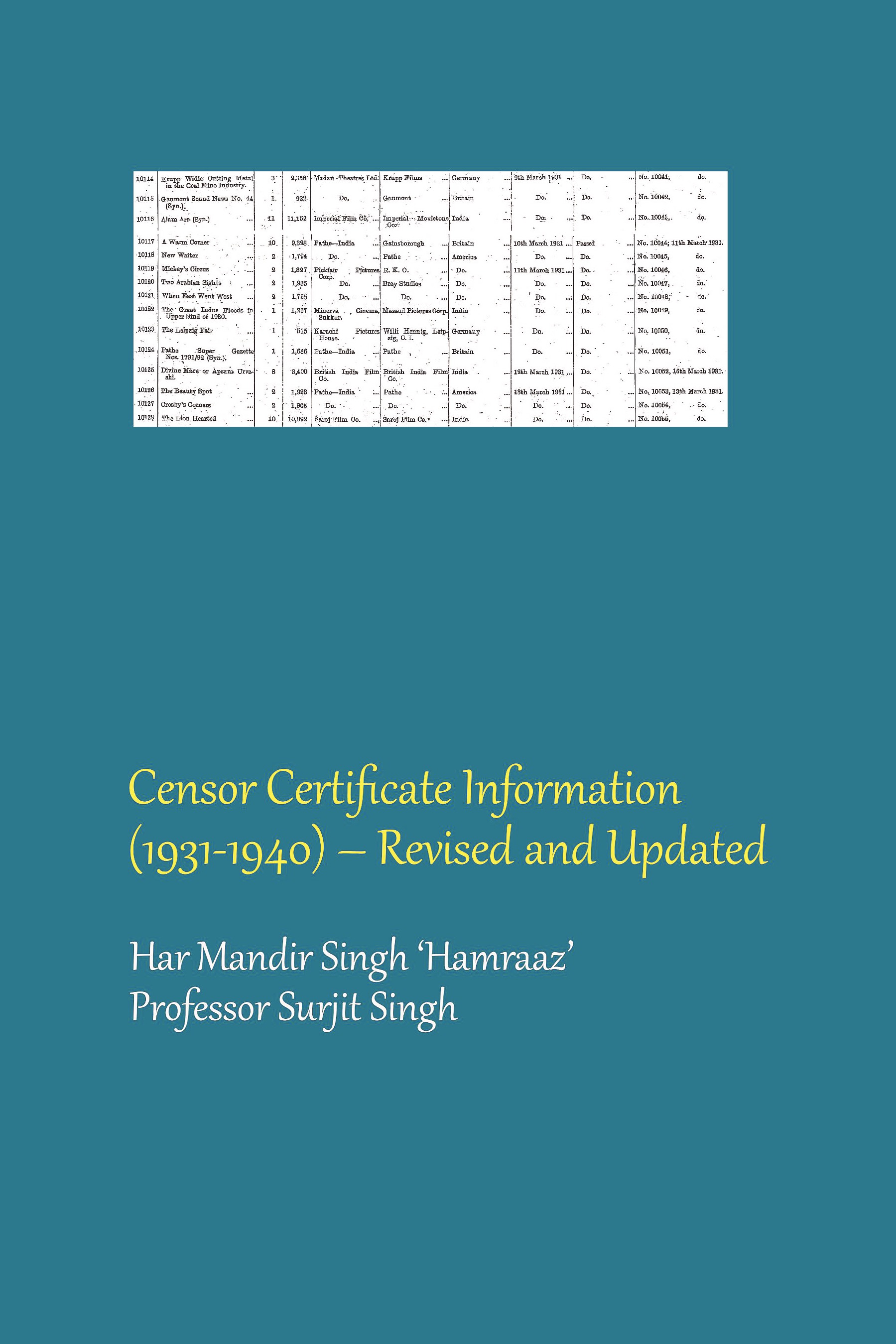 Censor Certificate Information (1931-1940) – Revised and Updated ...