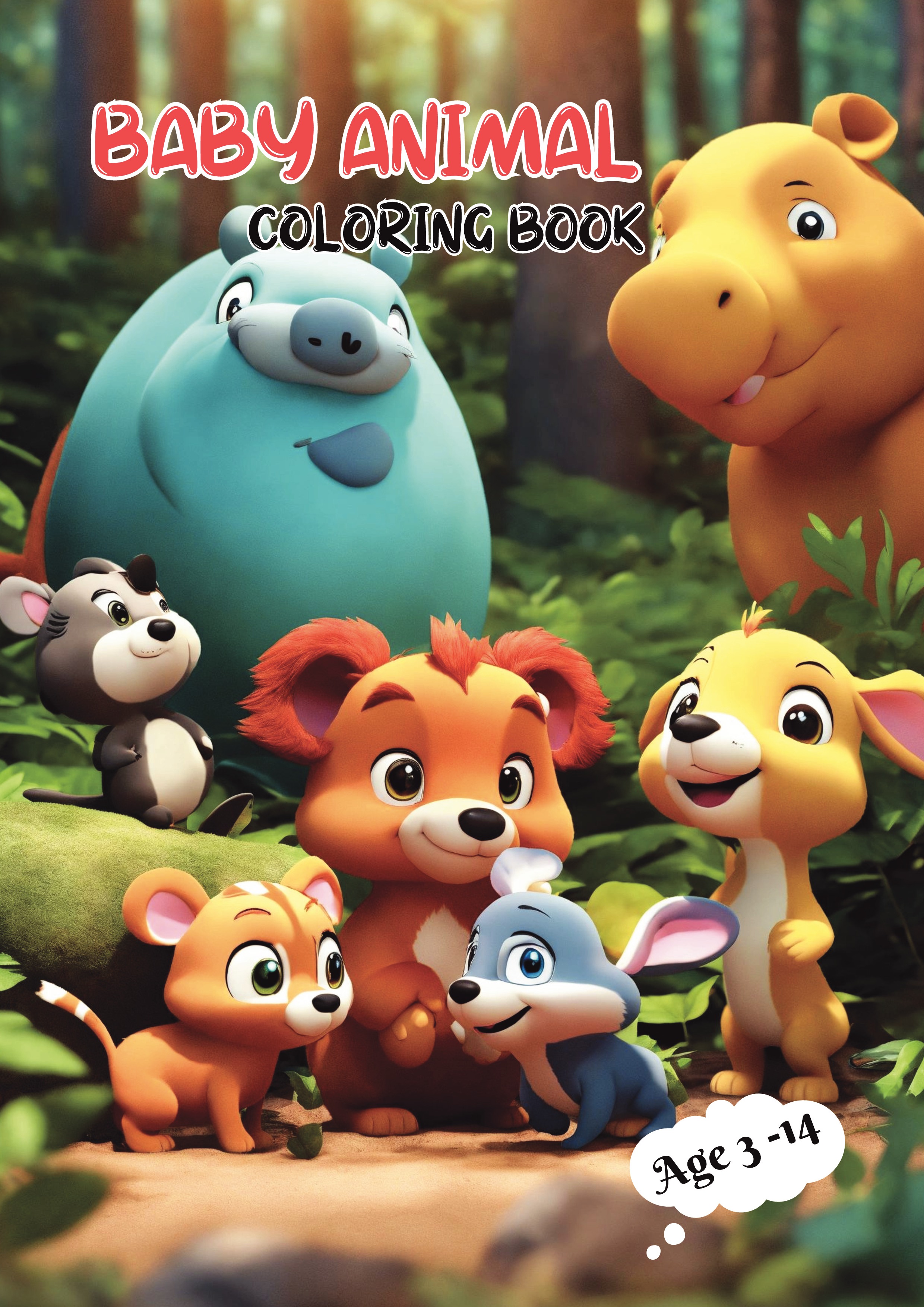 Baby Animal Coloring Book For Kids: Cute Baby Animal 50 Adorable ...