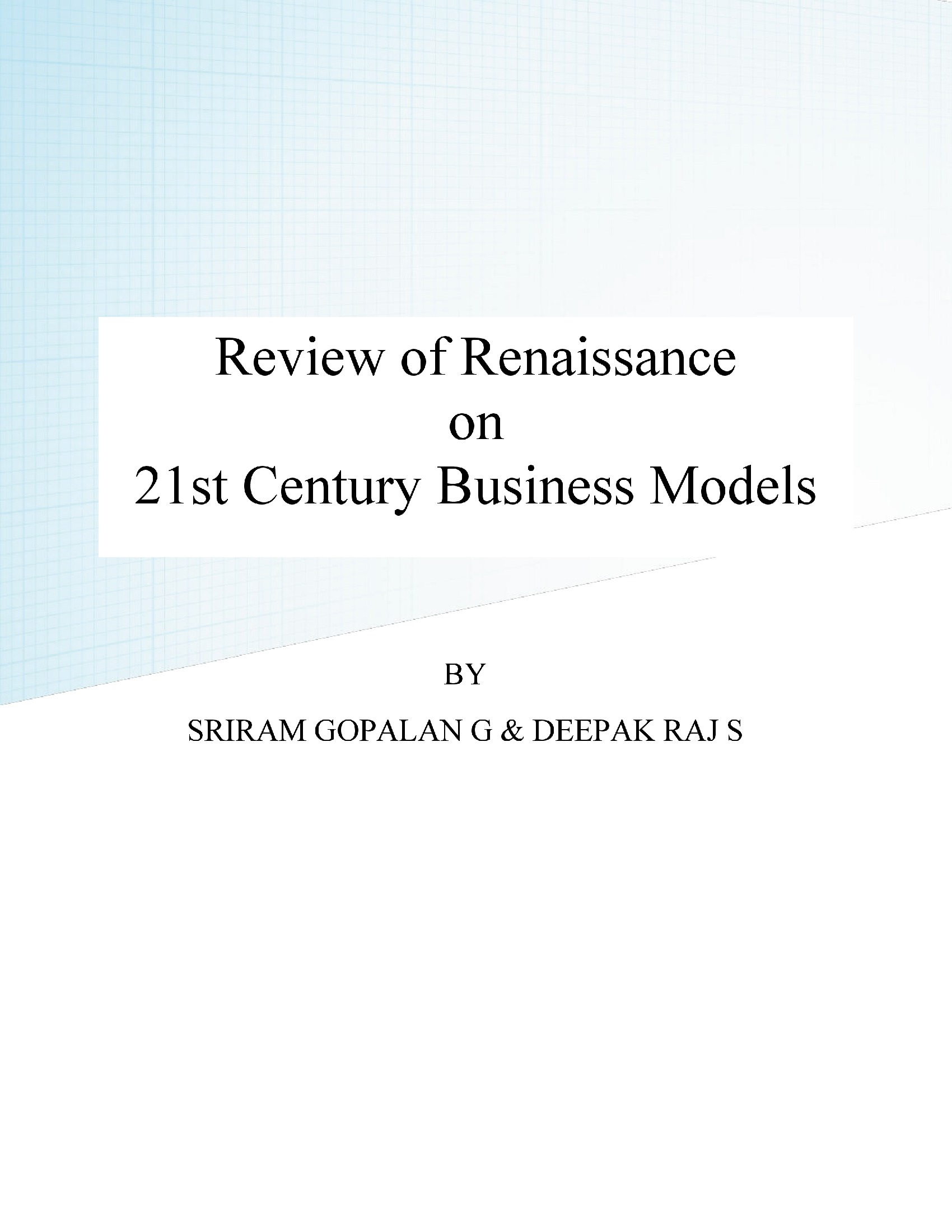 Review of Renaissance on 21st Century Business Models | Pothi.com