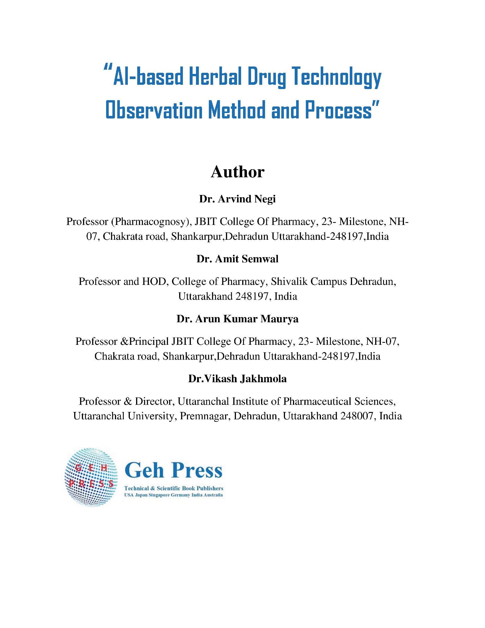 AI-based Herbal Drug Technology Observation Method and Process | Pothi.com