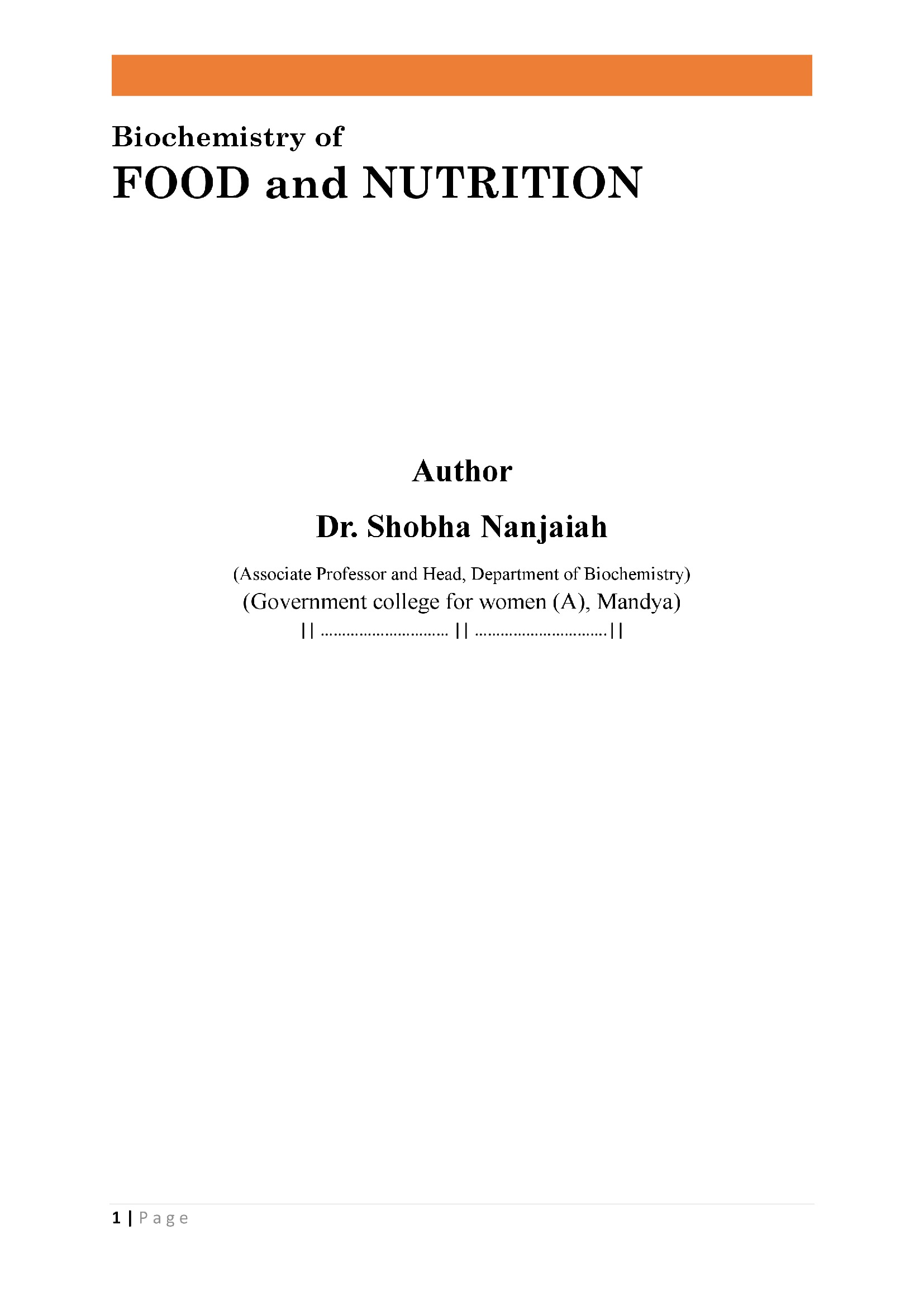 Biochemistry of Food and nutrition | Pothi.com